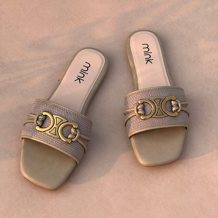 CELINE SLIDES | Olive Green – Mink